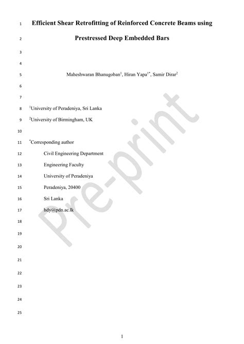 Pdf Efficient Shear Retrofitting Of Reinforced Concrete Beams Using Prestressed Deep Embedded Bars