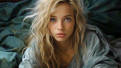 Ai Generated Beautiful Blond Woman Looking Sensually At Camera In