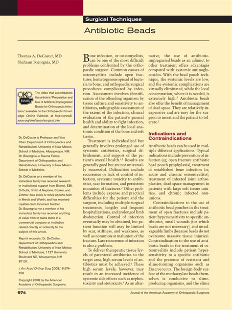Antibiotic Beads Pdf Orthopedic Surgery Surgery