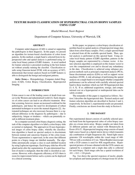 Pdf Texture Based Classification Of Hyperspectral Colon Biopsy Samples Using Clbp