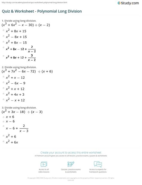 Polynomial Division Worksheet Pdf
