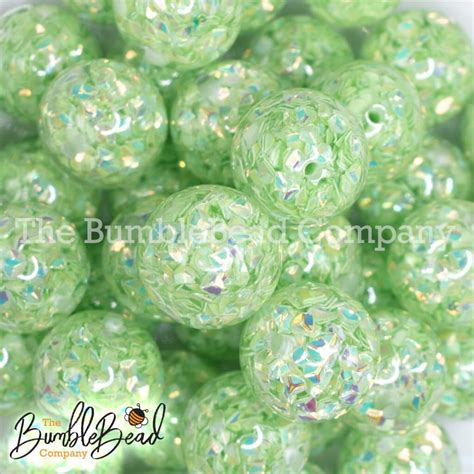 20mm Lime Green Majestic Confetti Acrylic Chunky Bubblegum Beads
