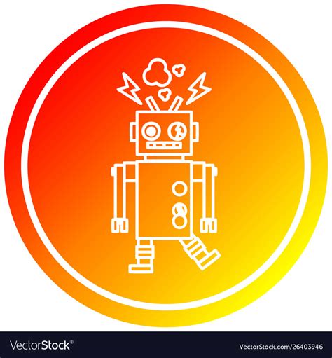 Malfunctioning Robot Circular In Hot Gradient Vector Image