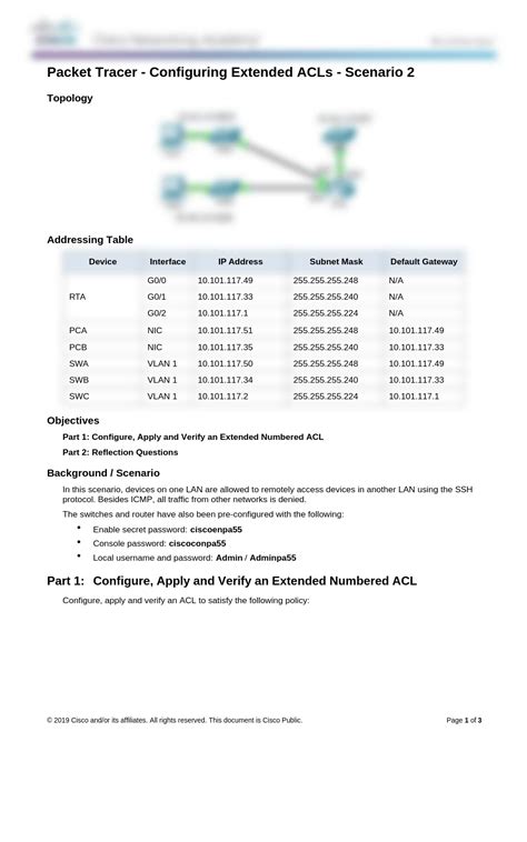 Configuring Extended Acls For Remote Ssh Access And Icmp Traffic