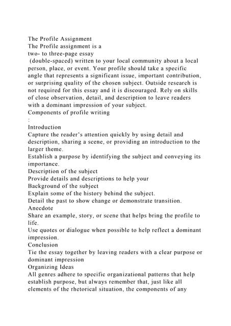The Profile Assignmentthe Profile Assignment Is A Two To Three Docx
