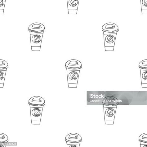 종이 일회용 커피 컵의 매끄러운 패턴의 벡터 일러스트 손으로 그린 낙서 스케치 스타일 흰색 배경입니다 0명에 대한 스톡 벡터 아트 및 기타 이미지 Istock