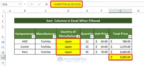 How To Sum Columns In Excel When Filtered 7 Ways Exceldemy