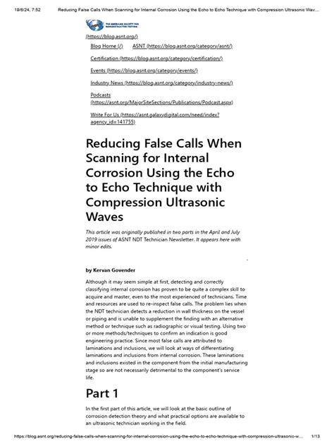 Reducing False Calls When Scanning For Internal Corrosion Using The Echo To Echo Technique With