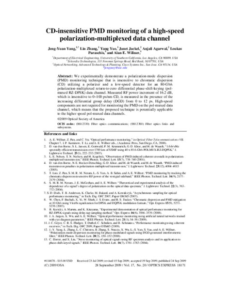 Pdf Cd Insensitive Pmd Monitoring Of A High Speed Polarization