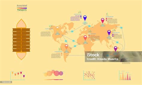 선적 운송 관련 회사 공장 세계 지도 마크 포인트 인포 그래픽 디자인 요약 그래프 차트 데이터와 달걀 톤 벡터 일러스트 레이 션 Eps10 0명에 대한 스톡 벡터 아트 및