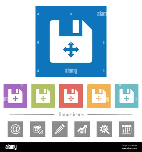 Move File Flat White Icons In Square Backgrounds 6 Bonus Icons Included Stock Vector Image
