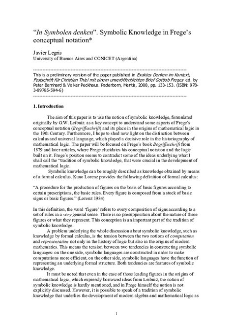 Pdf “in Symbolen Denken” Symbolic Knowledge In Freges Conceptual Notation