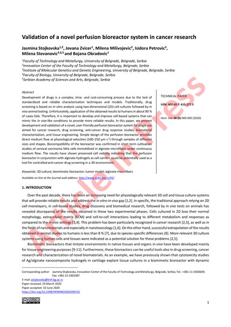 Pdf Validation Of A Novel Perfusion Bioreactor System In Cancer Research