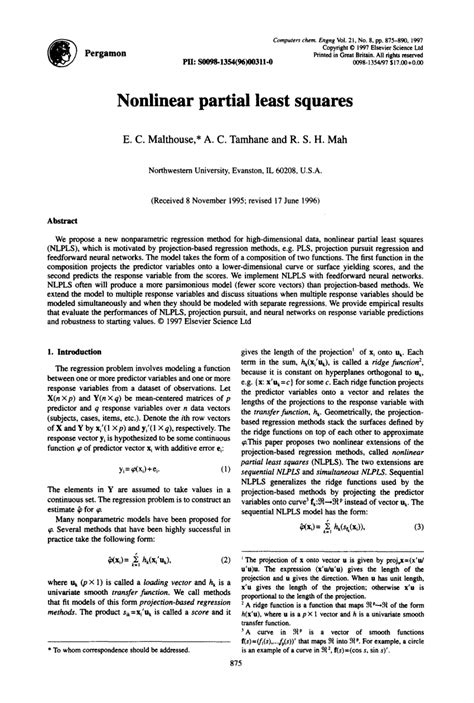 pdf nonlinear partial least squares