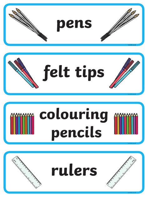 Classroom Equipment Tray Labels Pdf