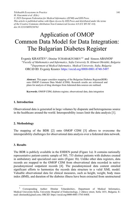 PDF Application Of OMOP Common Data Model For Data Integration The Bulgarian Diabetes Register