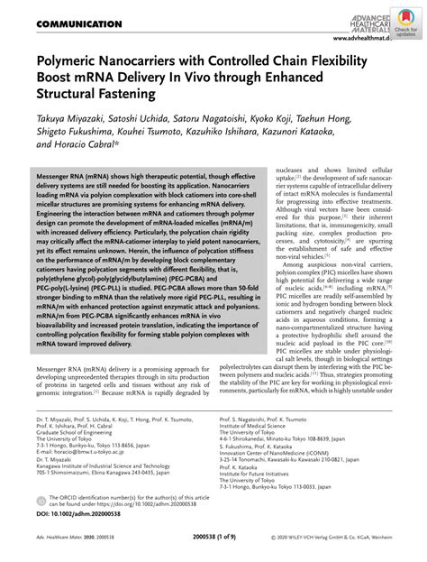 Pdf Polymeric Nanocarriers With Controlled Chain Flexibility Boost Mrna Delivery In Vivo