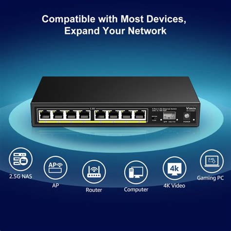 GetUSCart 8 Port 2 5G Unmanaged Ethernet Switch With 10G SFP VIMIN 8 Port 2 5G Base T Ports