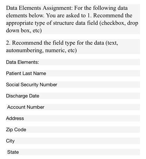 Solved Data Elements Assignment For The Following Data