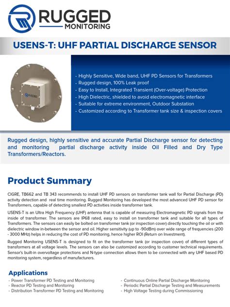 Uhf Pd Sensor For Transformers Usenst Rugged Monitoring Pdf