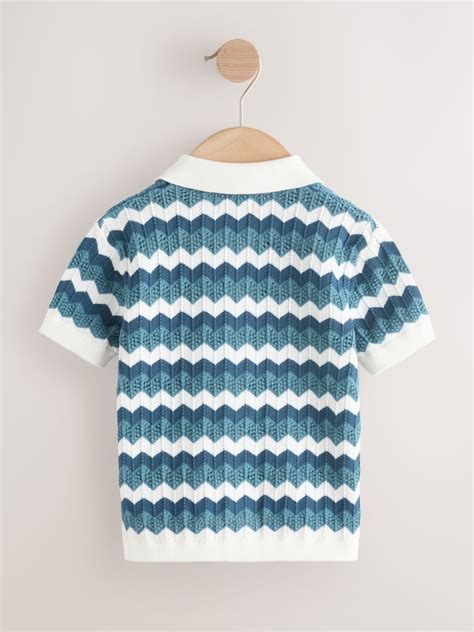 Buy Bluewhite Zig Zag Knitted Revere Collar Polo Shirt 3mths 7yrs