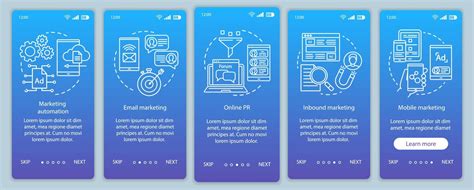 Digital Marketing Tactics Blue Onboarding Mobile App Page Screen Vector