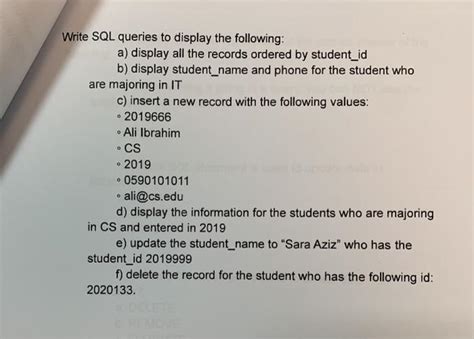 Solved 0 O Write SQL Queries To Display The Following A Chegg Com