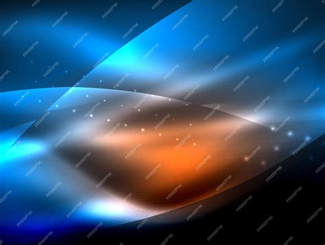 빛 효과와 함께 네온 파동 배경 반 ⁇ 이는 선과 반 ⁇ 이는 점과 함께 빛나는 색상 어 ⁇ 에서 ⁇ 터 마법 에너지