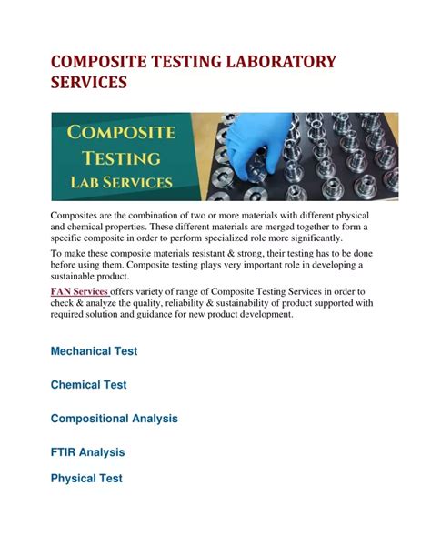 PPT Composite Testing FRP Testing FTIR Testing TGA Testing DSC Testing Mechanical Testing Lab