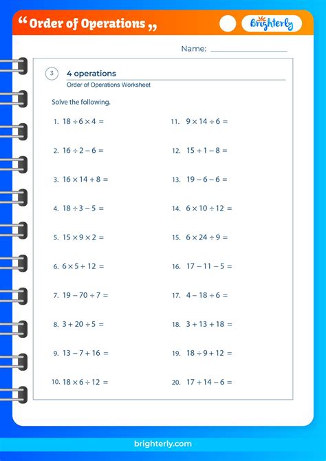 Order Of Operations Free Printable Worksheets
