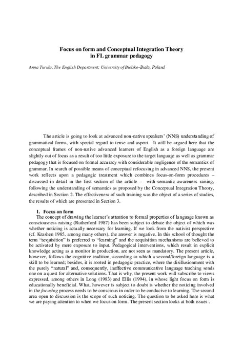 Pdf Focus On Form And Conceptual Integration Theory In Fl Grammar Pedagogy