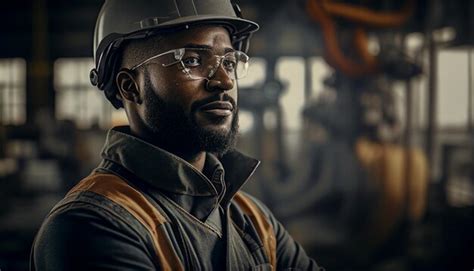 제너레이티브 Ai는 제조 시설에서 자신감 있는 건축 전문가가 사용합니다 프리미엄 사진