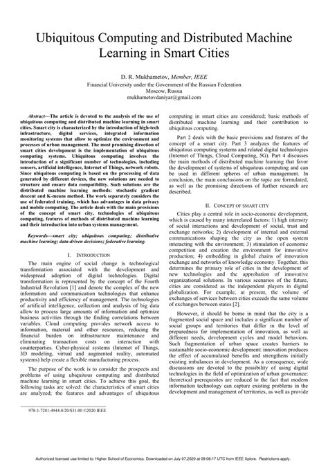 Pdf Ubiquitous Computing And Distributed Machine Learning In Smart Cities