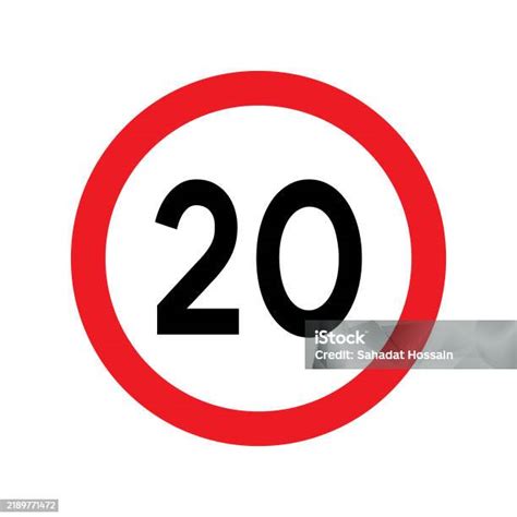 Speed Limit 20 Traffic Sign Restriction Symbol For Car Drivers Road