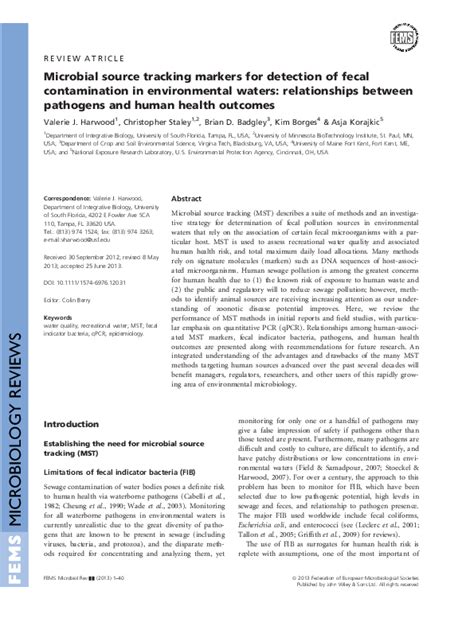 Pdf Microbial Source Tracking Markers For Detection Of Fecal