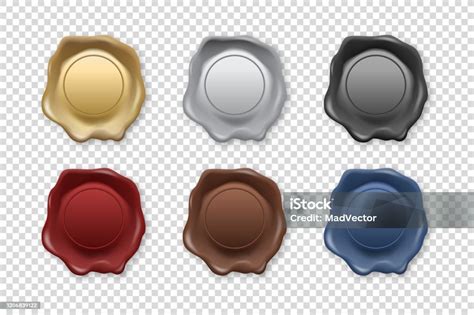벡터 3d 현실적인 빈티지 복고풍 스탬프 왁스 인감 아이콘 은 투명 한 배경에 격리 닫닫기 설정 밀봉 왁스 또는 우표 인증서
