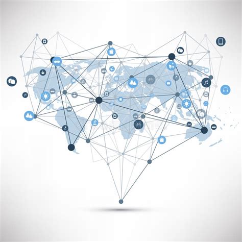 物联网、带线框、世界地图和图标的云计算设计概念 — 全球数字网络连接 向量例证 插画 包括有 存取 云彩 179617538