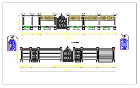 Gate Elevation Of Garden With Perimeter Fence Details Dwg File Cadbull