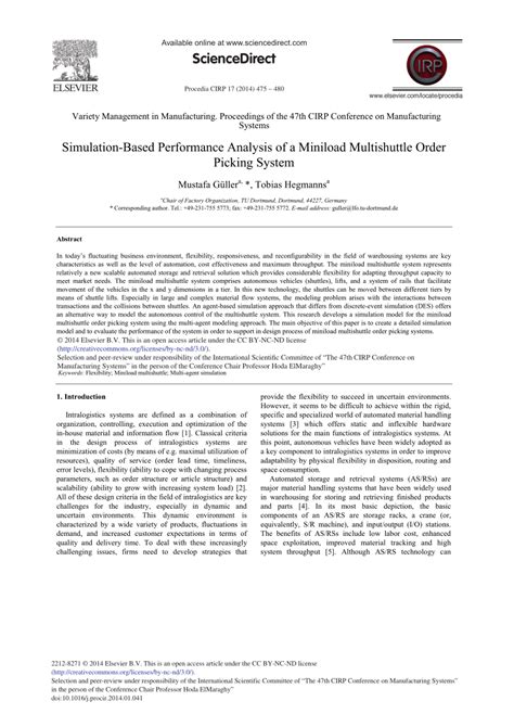 Pdf Simulation Based Performance Analysis Of A Miniload Multishuttle Order Picking System