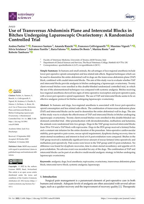 Pdf Use Of Transversus Abdominis Plane And Intercostal Blocks In Bitches Undergoing