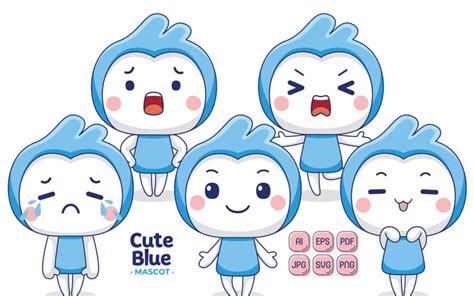 Cute Blue Mascot Character Vector Illustration