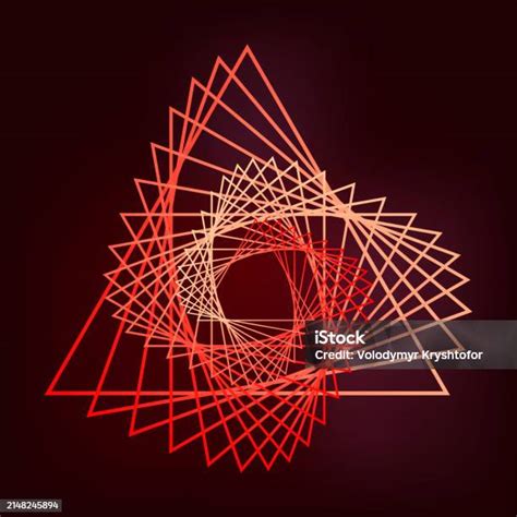 소용돌이 모양의 기호입니다 착시 꼬인 삼각형 3d 와이어 프레임 추상 터널입니다 벡터 일러스트 레이 션입니다 강렬하고 밝은 색상에 대한 스톡 벡터 아트 및 기타 이미지