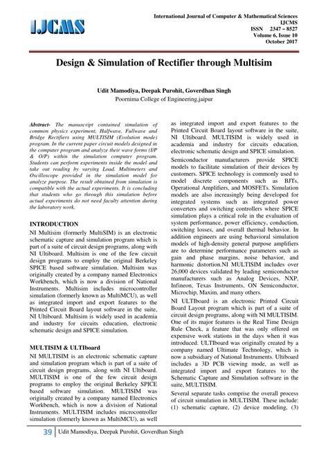 Pdf Design And Simulation Of Rectifier Through Multisim