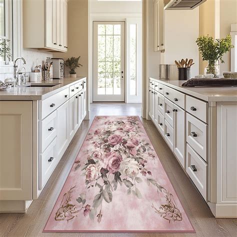 Romantic Rose Runner Rug Blush Floral Carpet Pink Botanical