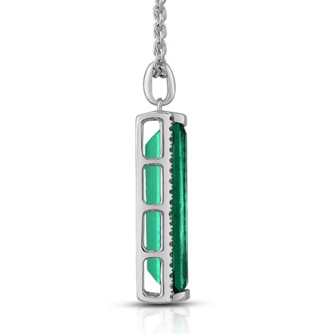 Sterling Silver Diamond And Created Emerald Bar Pendant Necklace 15ct