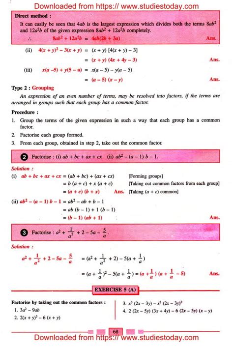 Icse Class 9 Ch 5 Factorization Pdf