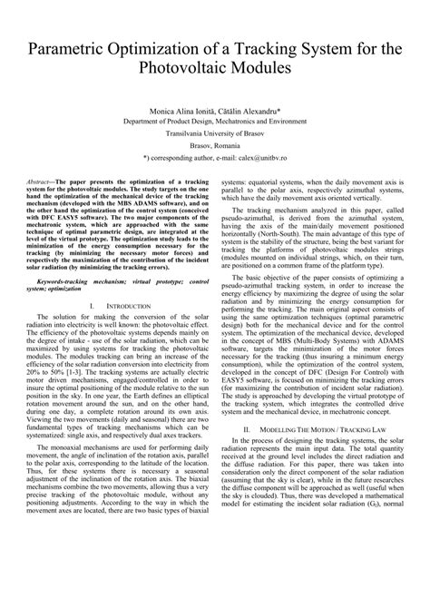 Pdf Parametric Optimization Of A Tracking System For The Photovoltaic