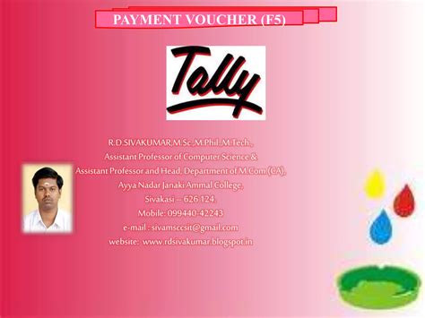 PAYMENT VOUCHER (F5) in Tally - R.D.Sivakumar | PPTX