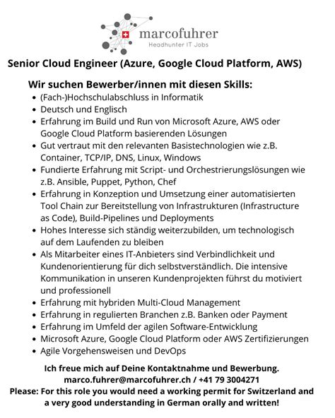 Marco Fuhrer On Linkedin Wir Suchen Einen Senior Cloud Engineer Azure Gcp Aws Mwd