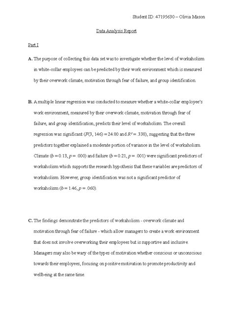 Data Analysis Report Data Analysis Report Part I A The Purpose Of Collecting This Data Set